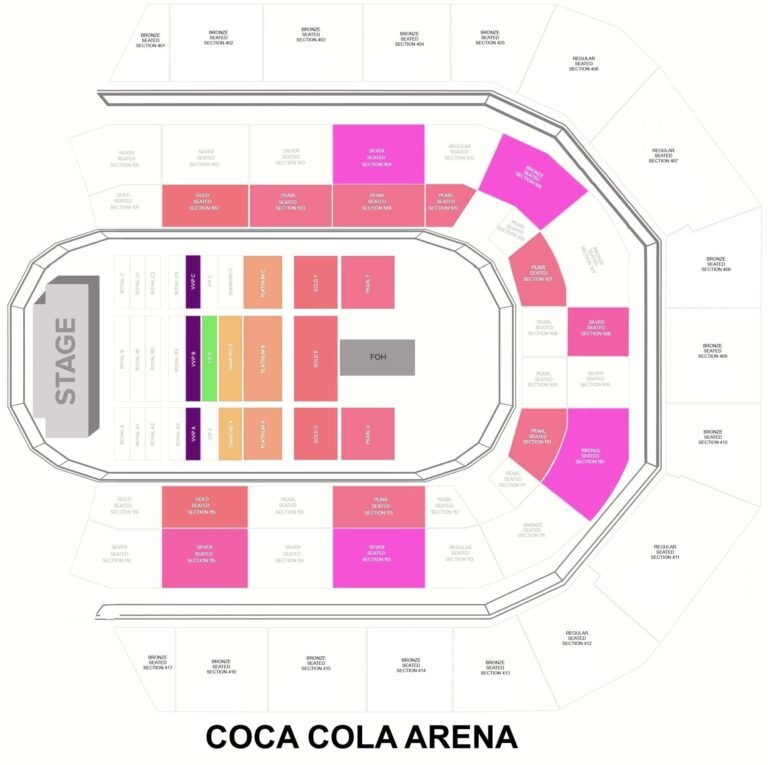 Coca Cola Arena Seating Plan with Seat Numbers and Rows