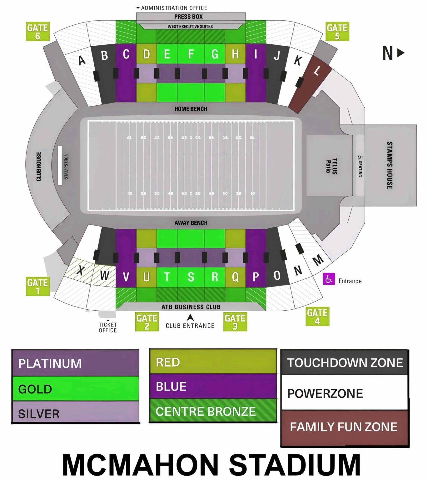 McMahon Stadium Seating Map with Seat Numbers and Rows