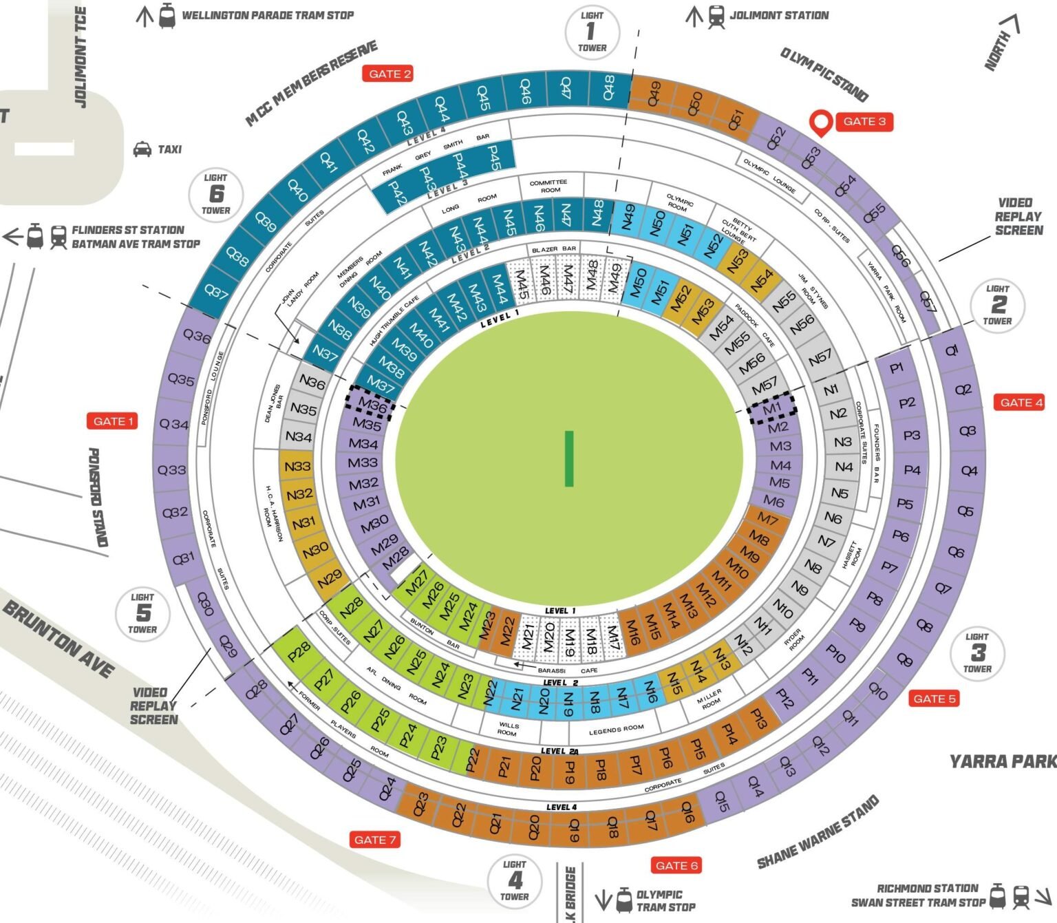 MCG Seating Map with Seat Numbers and Rows, MCG Seating Plan