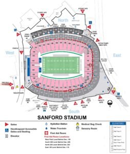 Sanford Stadium Seating Chart with Seat Numbers and Rows