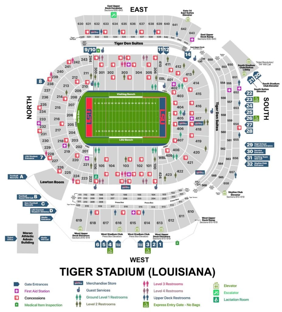 Tiger Stadium Seating Chart with Seat Numbers and Rows