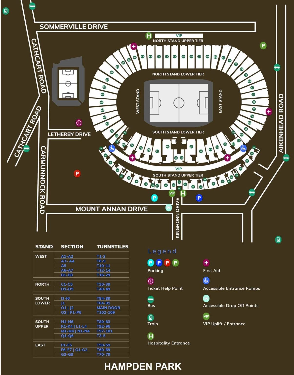 Hampden Park Seating Plan with Seat Numbers and Rows