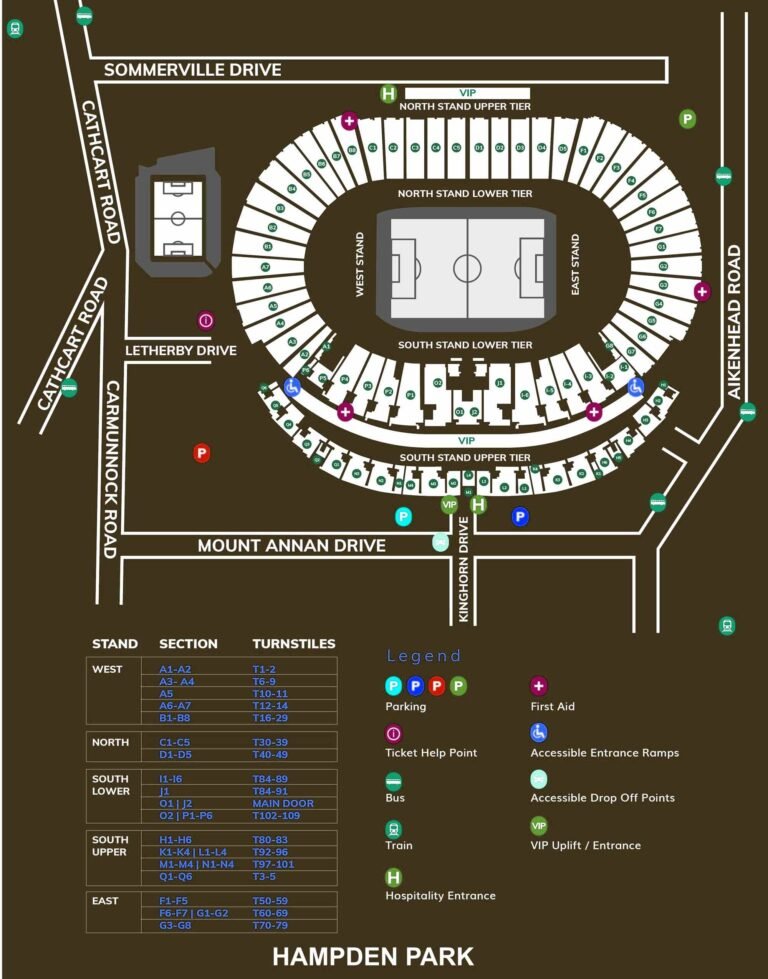 Hampden Park Seating Plan with Seat Numbers and Rows