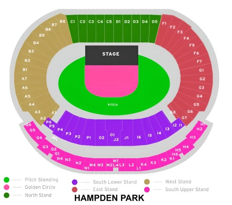 Hampden Park Seating Plan with Seat Numbers and Rows