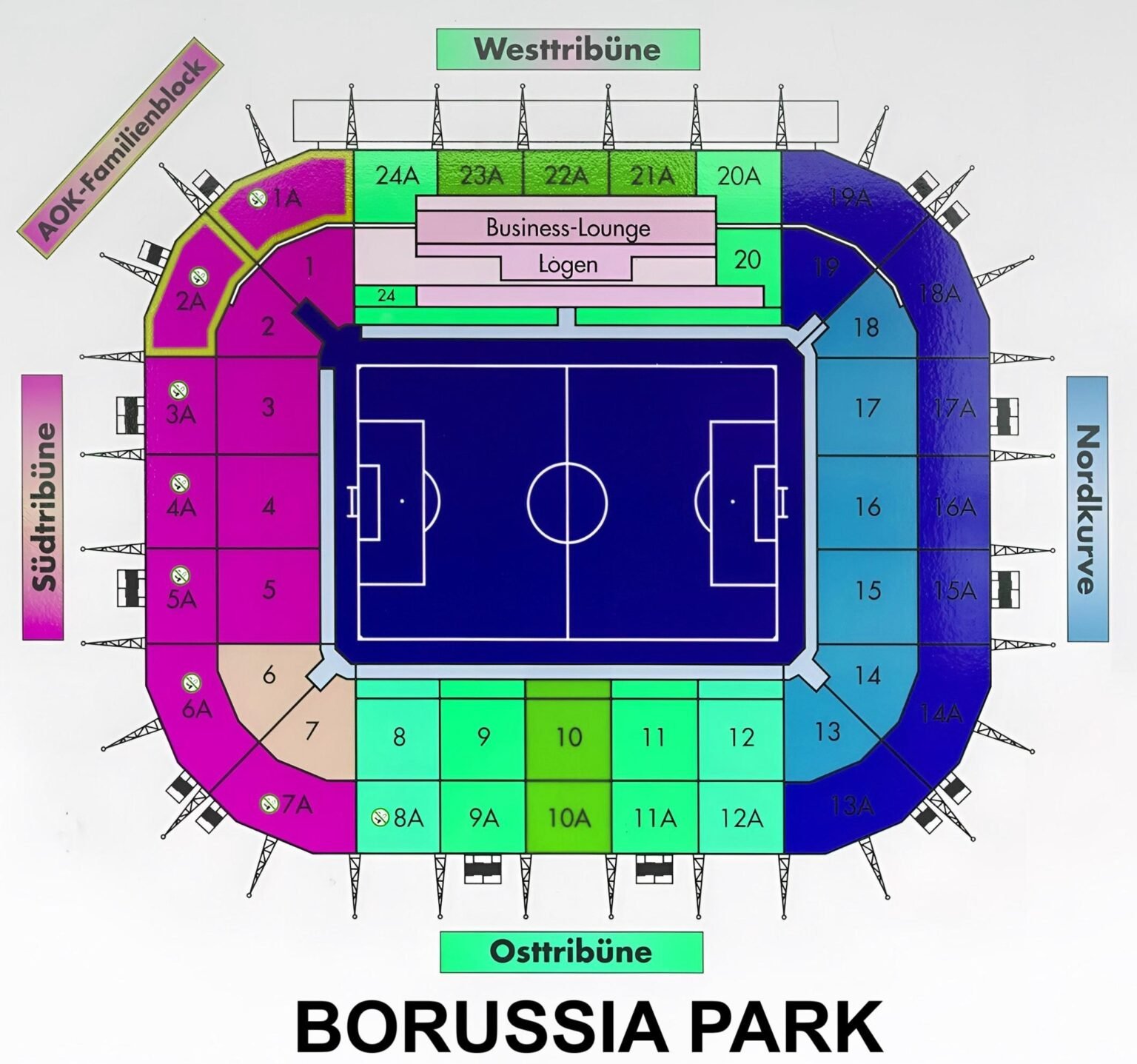 Borussia Park Seating Chart with Rows and Seat Numbers 2025