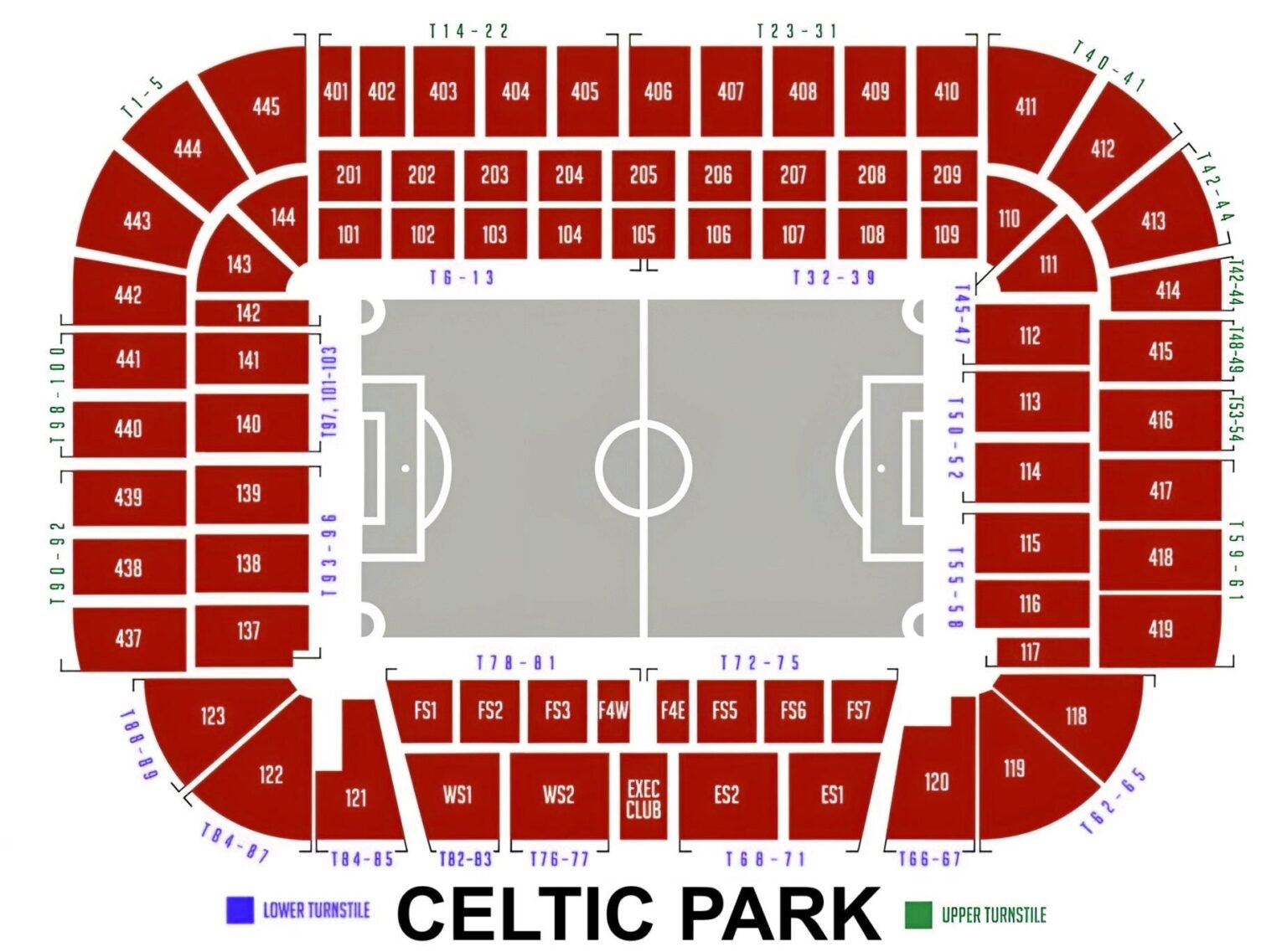 Celtic Park Seating Plan with Seat Numbers and Rows
