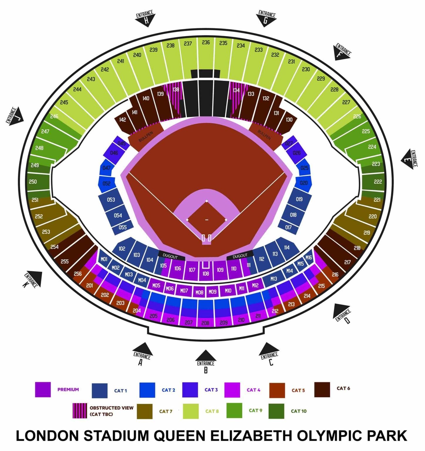 London Stadium Seating Plan with Seat Numbers and Rows
