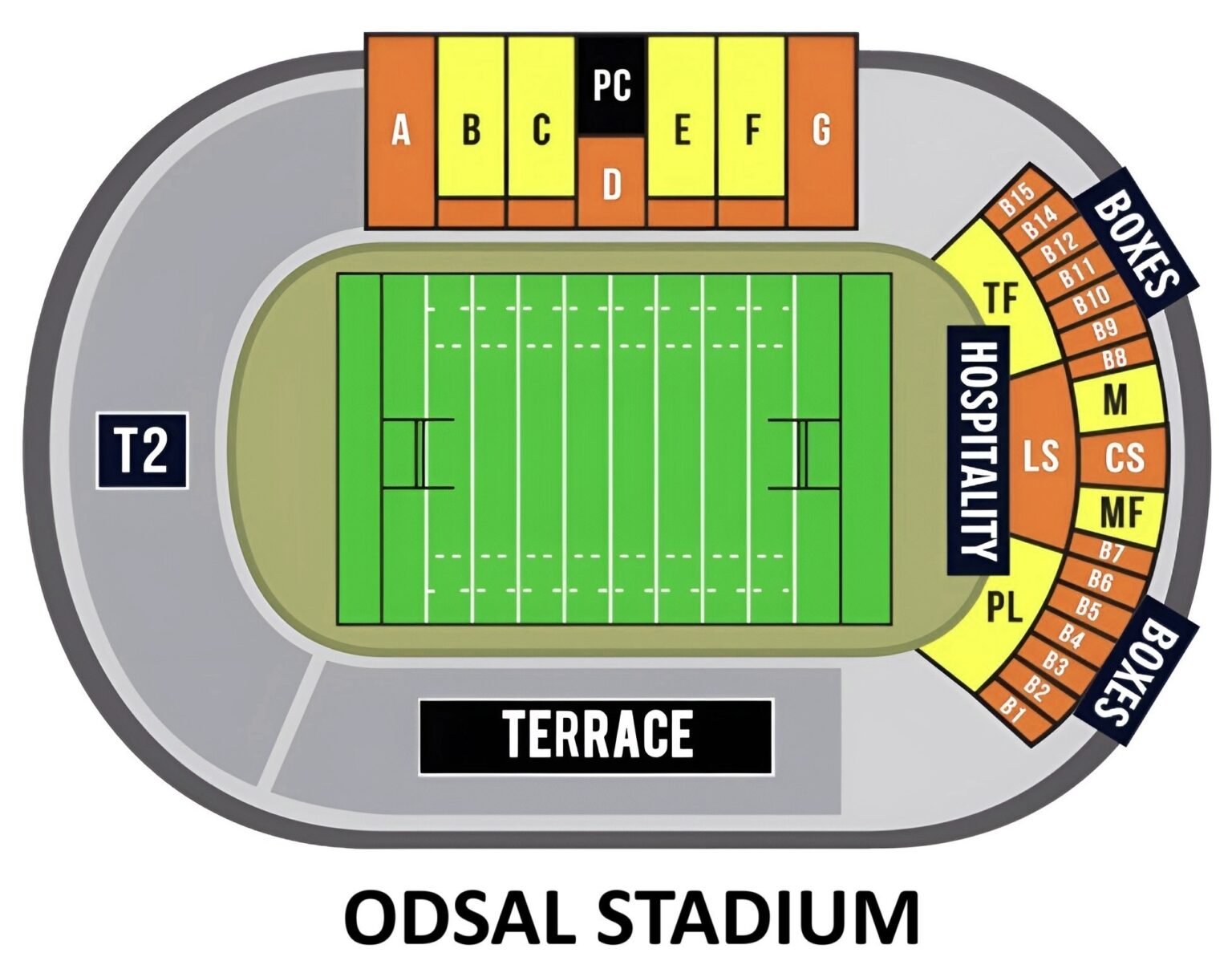 Odsal Stadium Seating Chart with Rows and Seat Numbers 2025