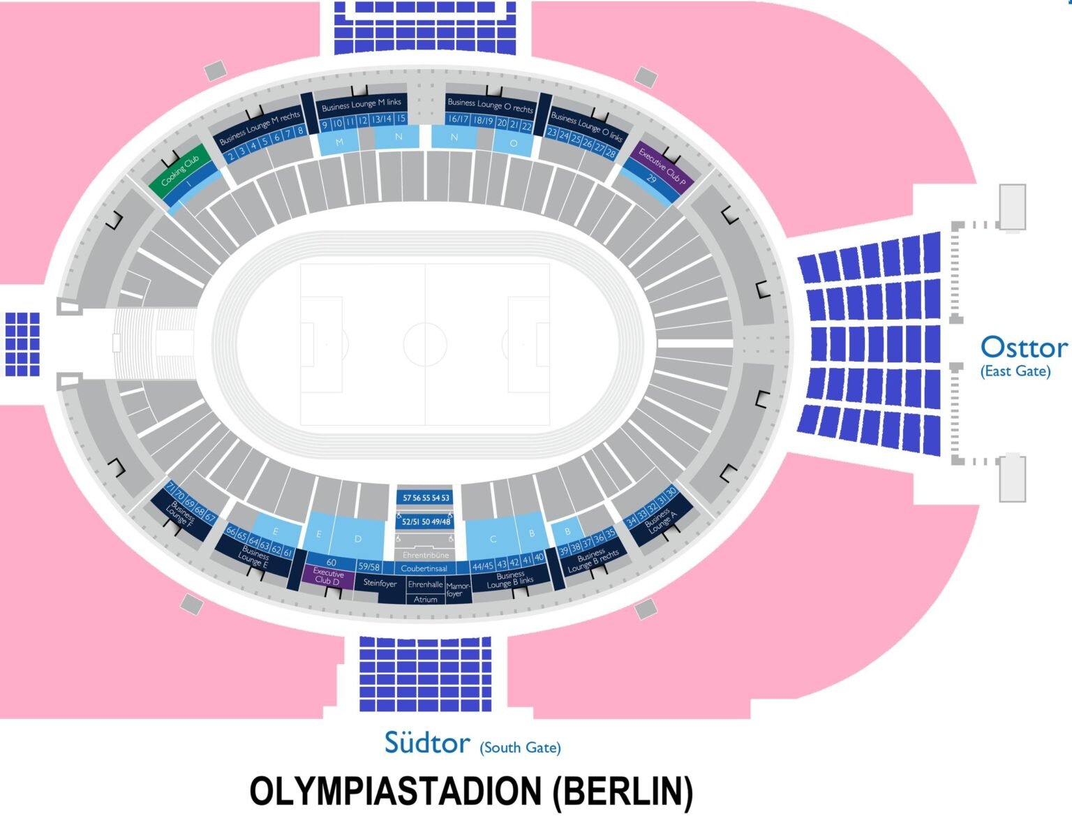 Olympiastadion Berlin Seating Chart with Rows and Seat Numbers 2025