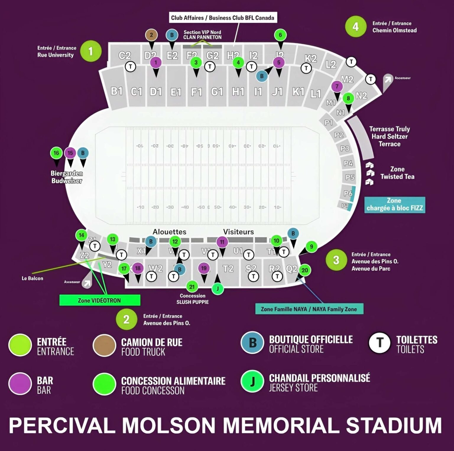 Molson Stadium Seating Chart with Seat Numbers and Rows