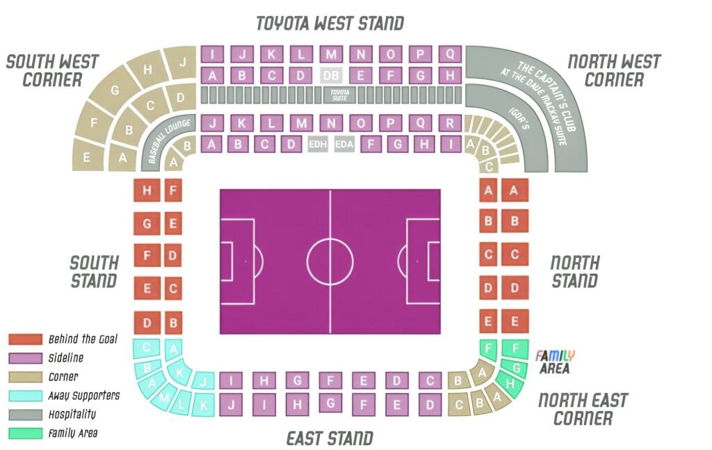 Pride Park Stadium Seating Plan with Seat Numbers and Rows