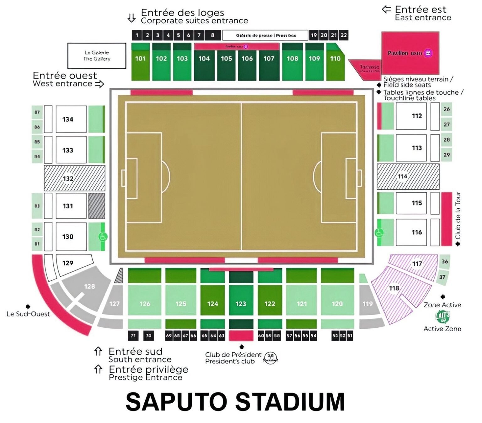 Saputo Stadium Seating Chart with Seat Numbers and Rows