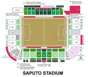 Saputo Stadium Seating Chart with Seat Numbers and Rows