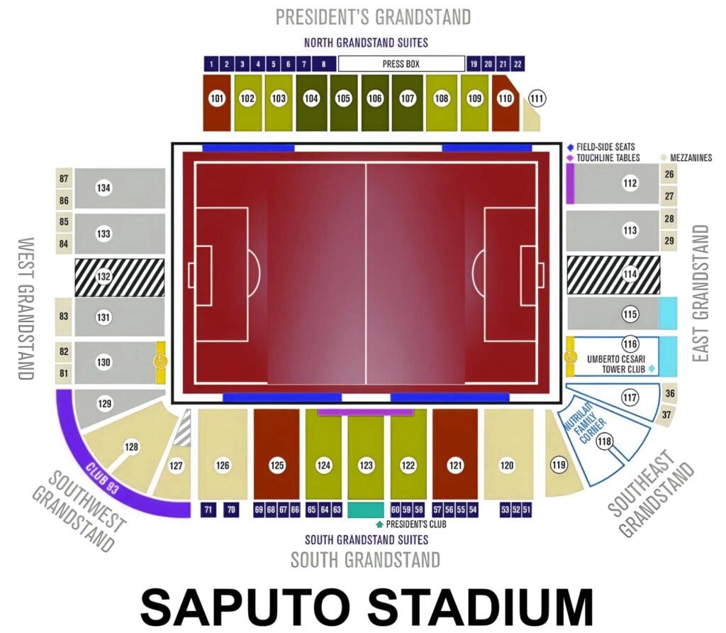 Saputo Stadium Seating Chart with Seat Numbers and Rows