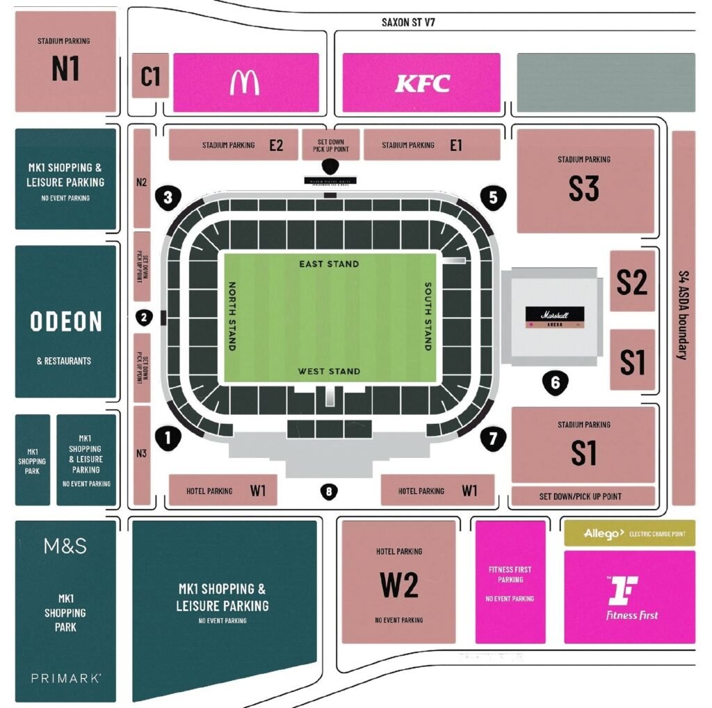 Stadium MK Seating Plan with Seat Numbers and Rows