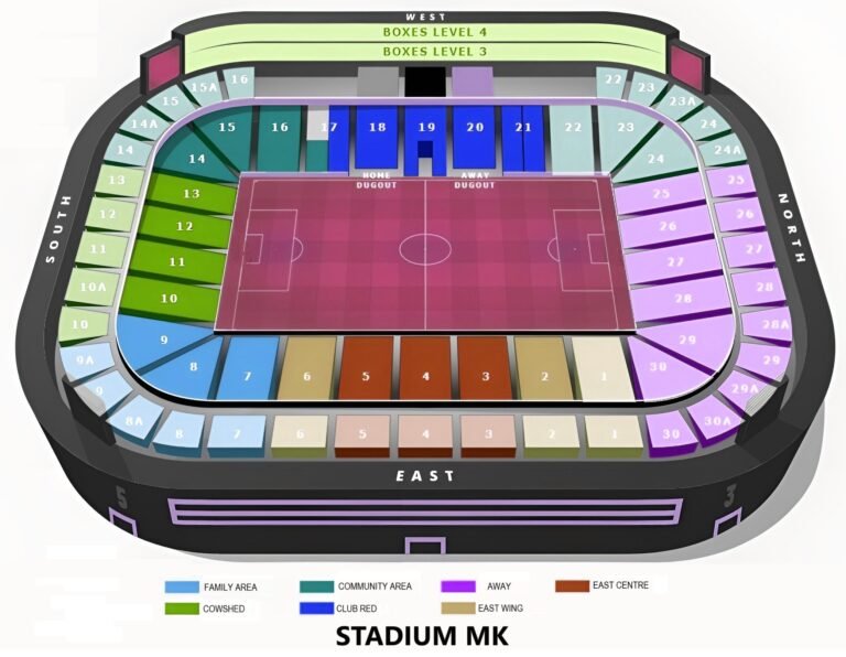 Stadium MK Seating Plan with Seat Numbers and Rows