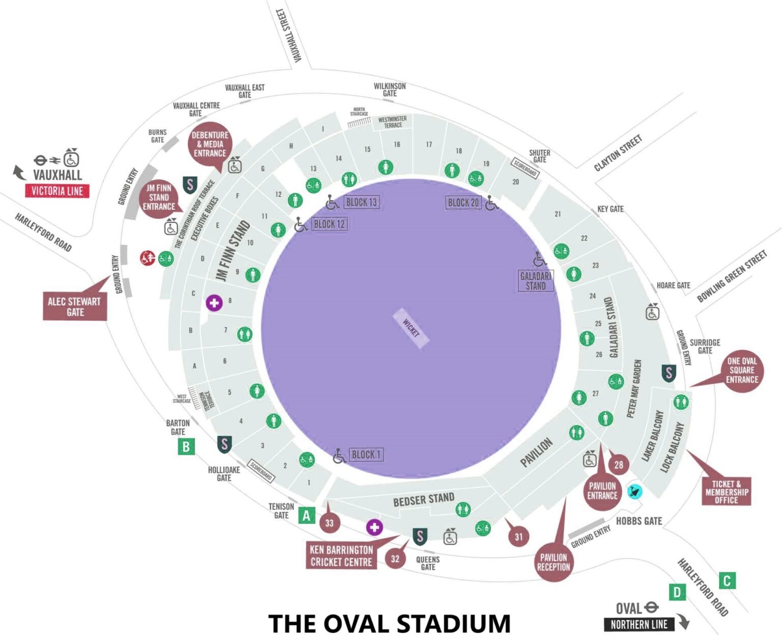 The Oval Seating Plan with Seat Numbers and Rows - Kia Oval