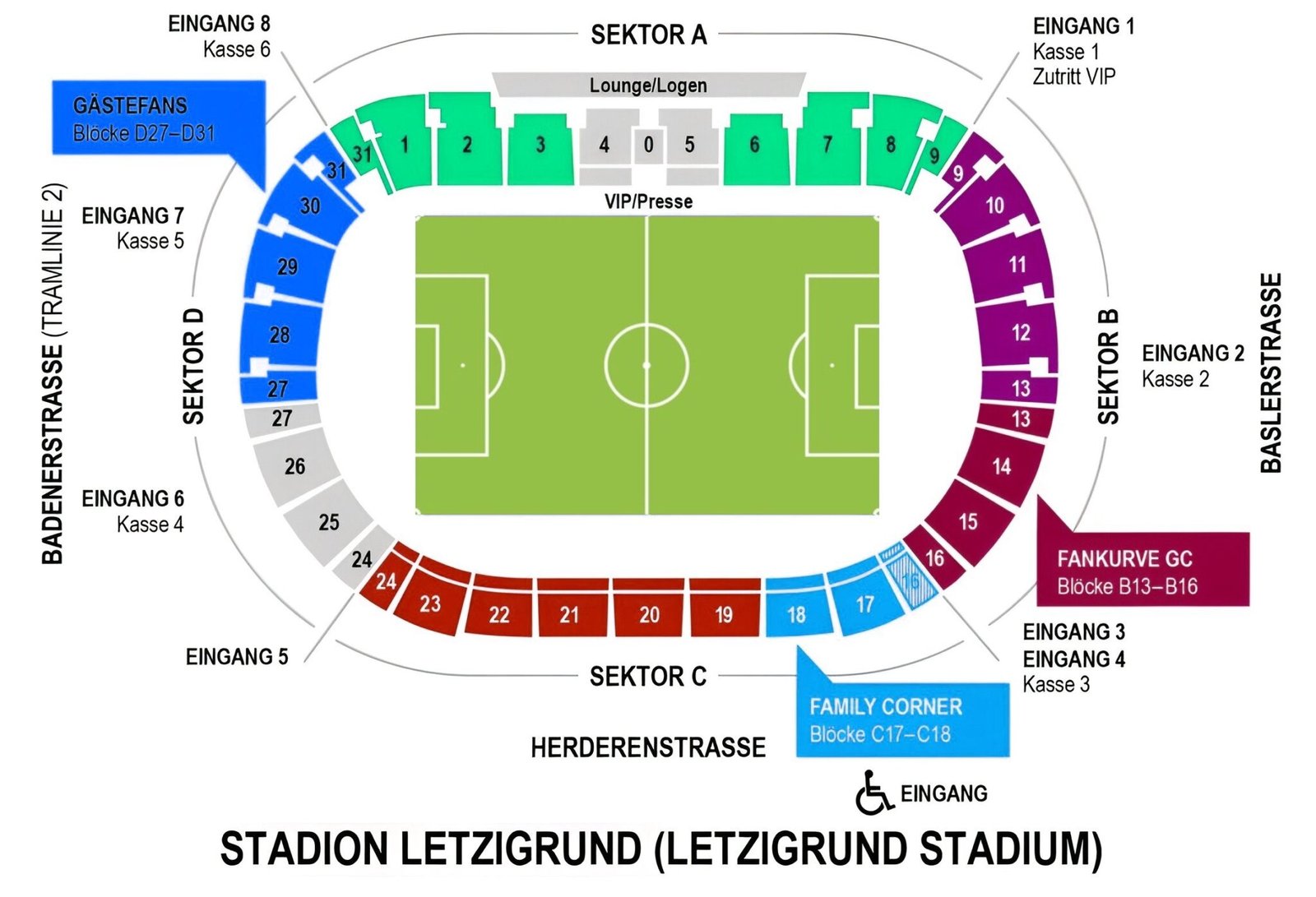Letzigrund Stadium Seating Plan with Seat Numbers and Rows - Letzi