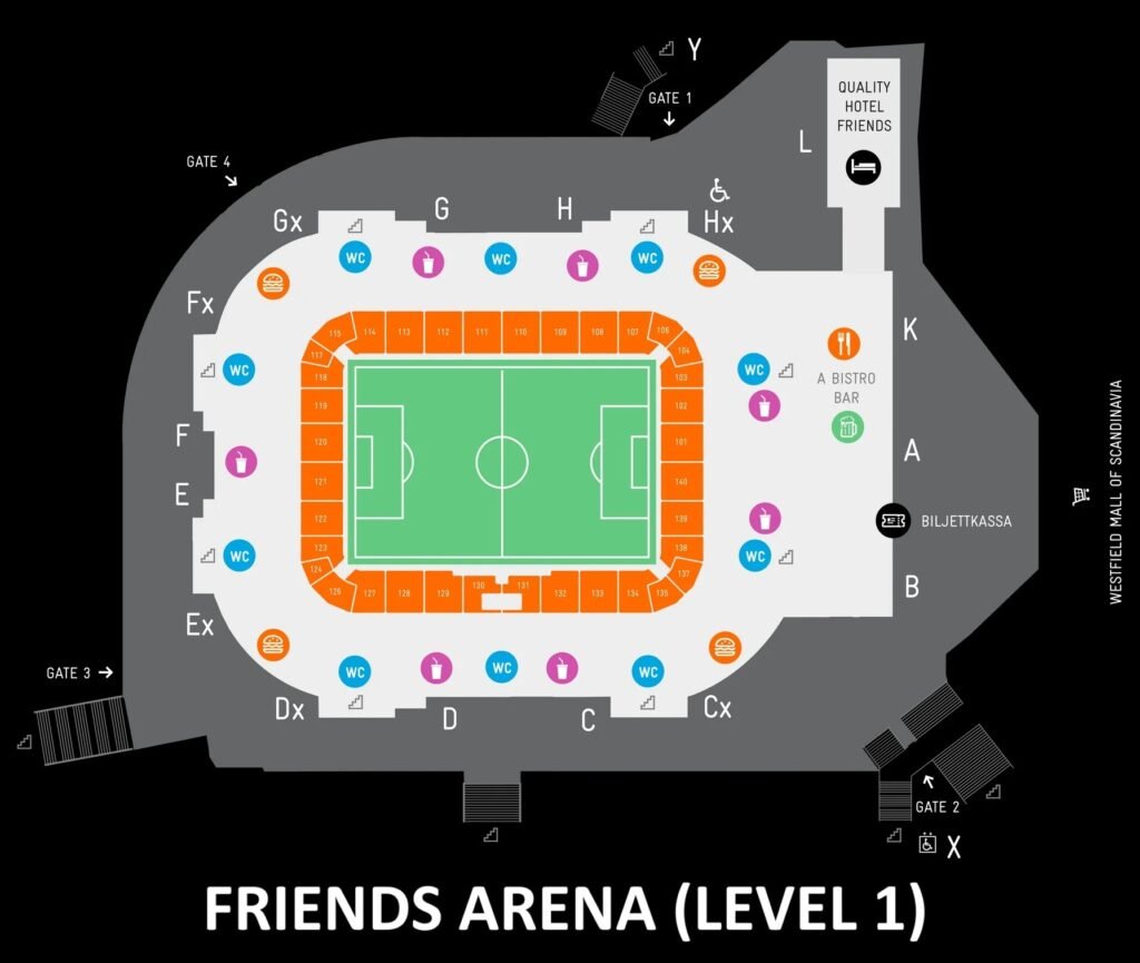 Strawberry Arena Seating Plan with Seat Numbers and Rows