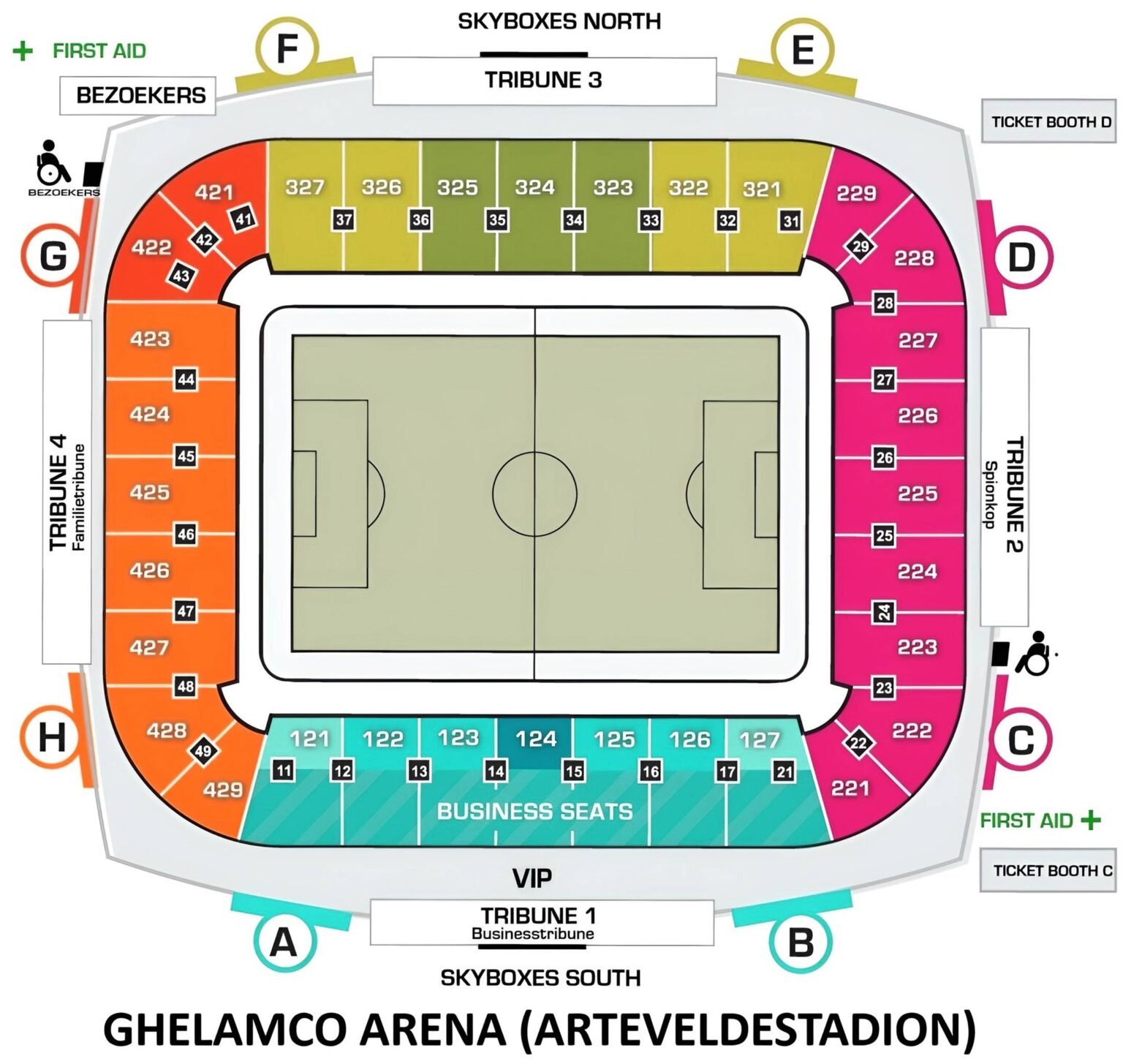 Planet Group Arena Seating Plan with Seat Numbers and Rows