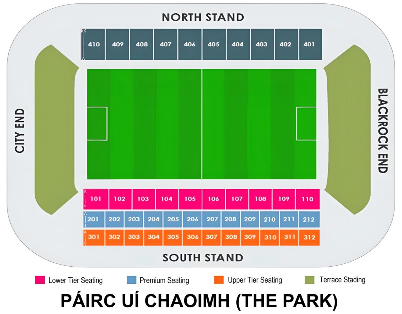 Páirc Uí Chaoimh Seating Chart with Rows and Seat Numbers 2025