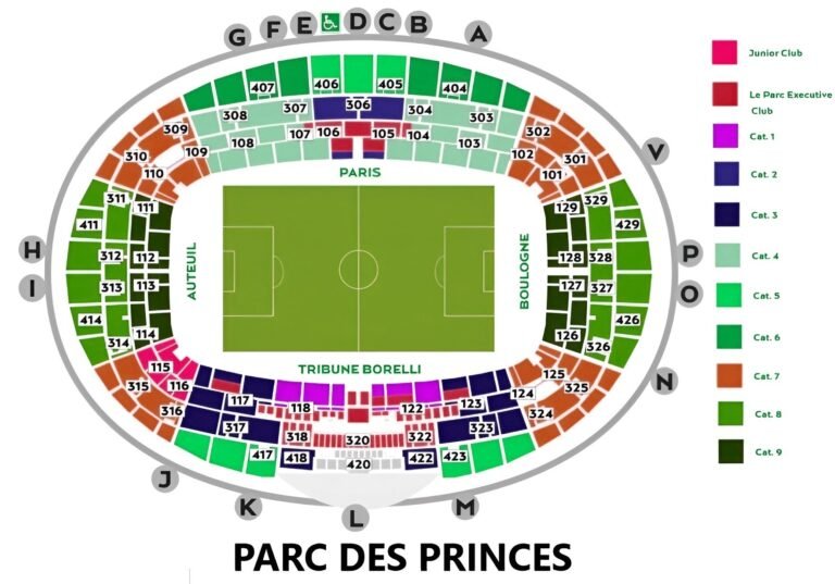 Parc des Princes Seating Chart with Rows and Seat Numbers 2025