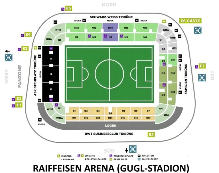 Raiffeisen Arena Seating Chart with Rows and Seat Numbers 2025