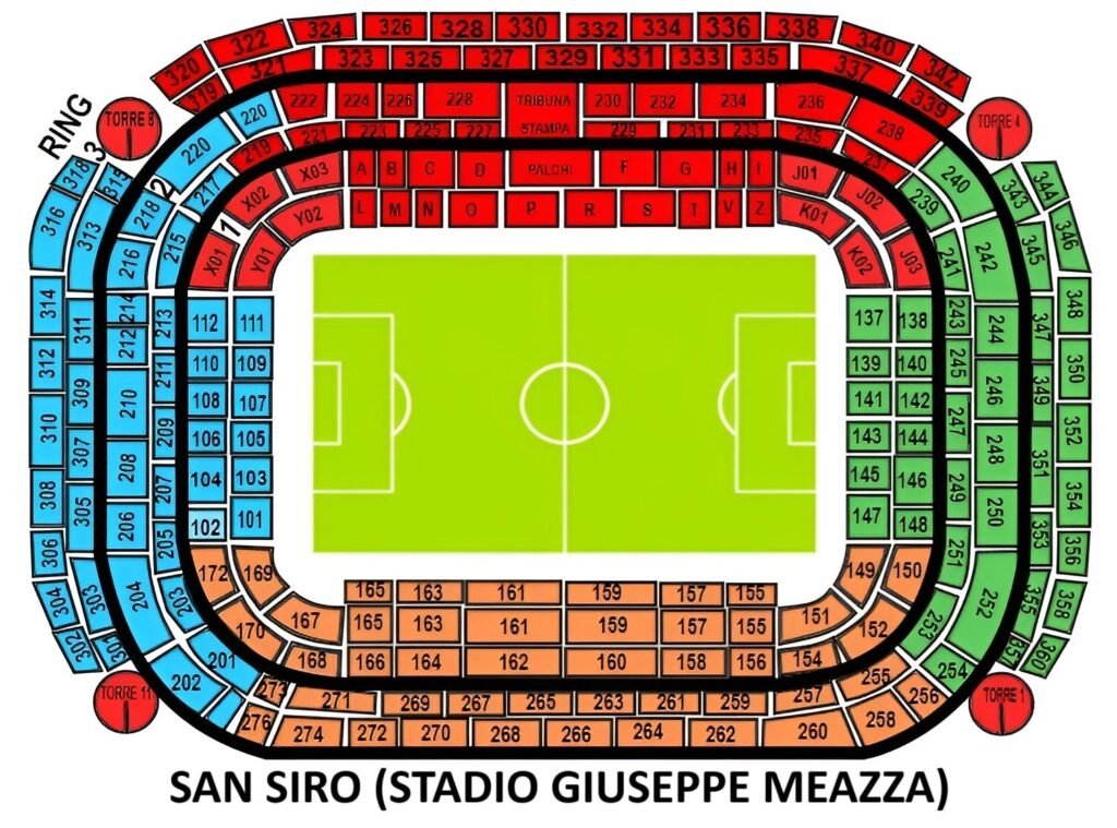 San Siro Seating Chart with Rows and Seat Numbers 2025