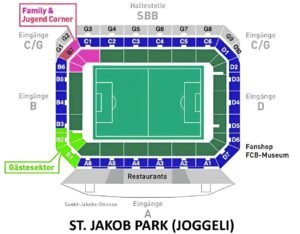 St. Jakob Park Seating Plan with Seat Numbers and Rows - Joggeli Stadium