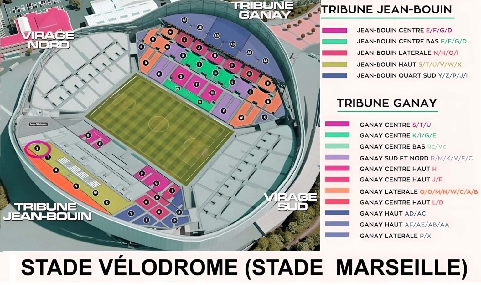 Stade Vélodrome Seating Chart with Rows and Seat Numbers 2025