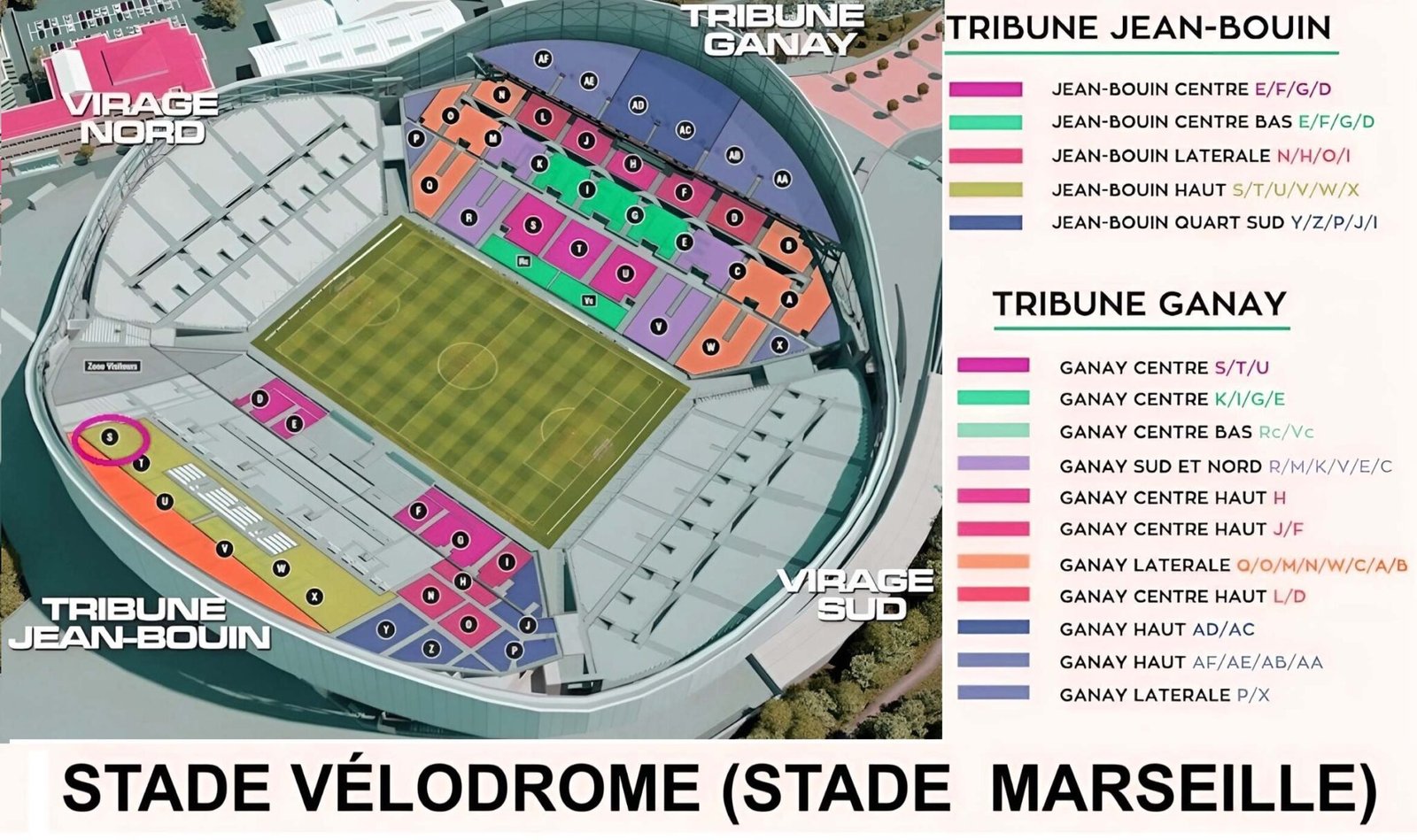 Stade Vélodrome Seating Chart with Rows and Seat Numbers 2025