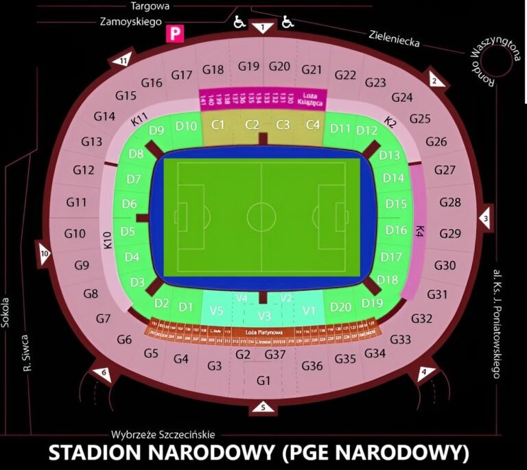 PGE Narodowy Seating Chart with Rows and Seat Numbers 2025