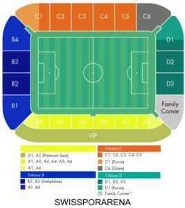 Swissporarena Seating Plan with Seat Numbers and Rows