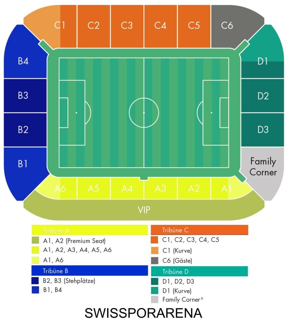 Swissporarena Seating Plan with Seat Numbers and Rows