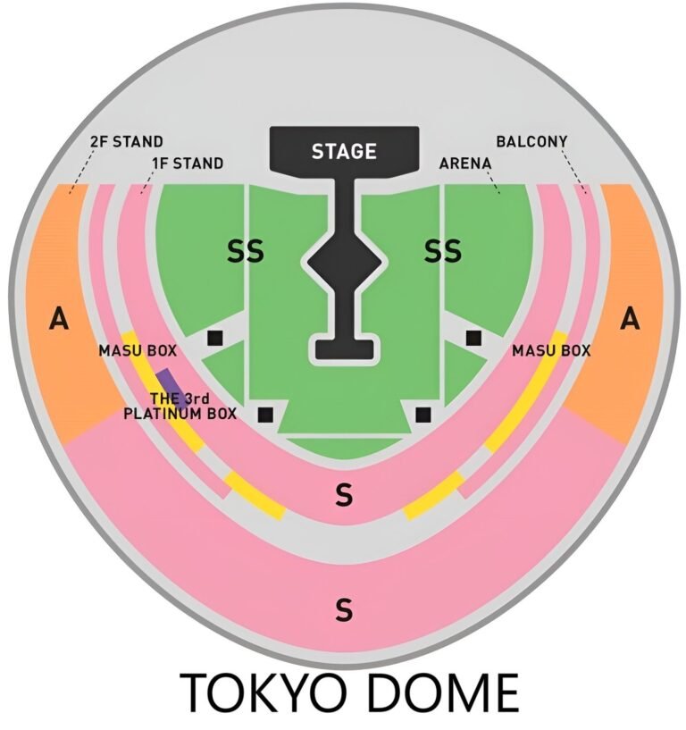 Tokyo Dome Seating Chart with Rows and Seat Numbers 2025
