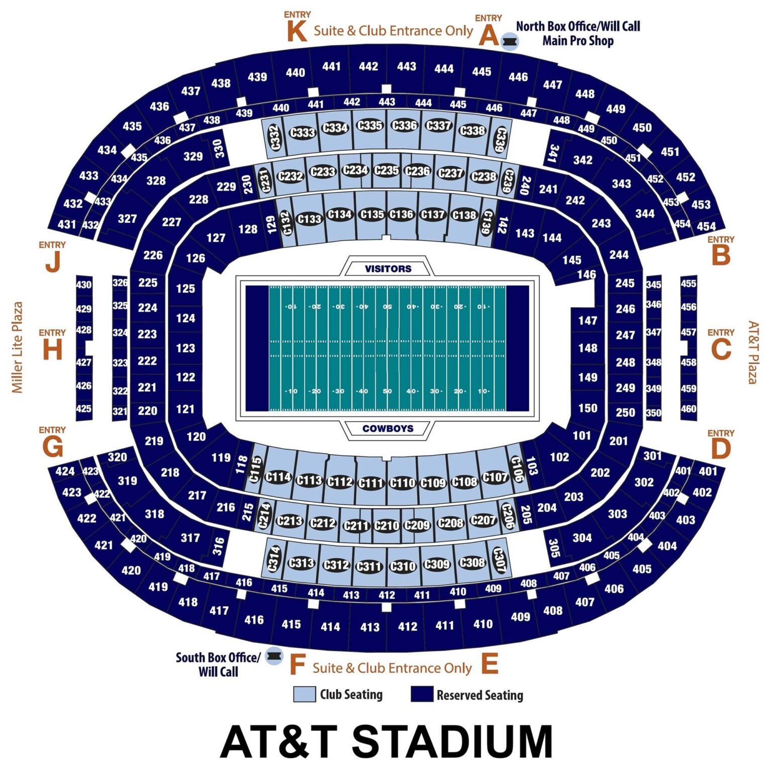 AT&T Stadium Seating Chart with Seat Numbers and Rows - Cowboys Stadium