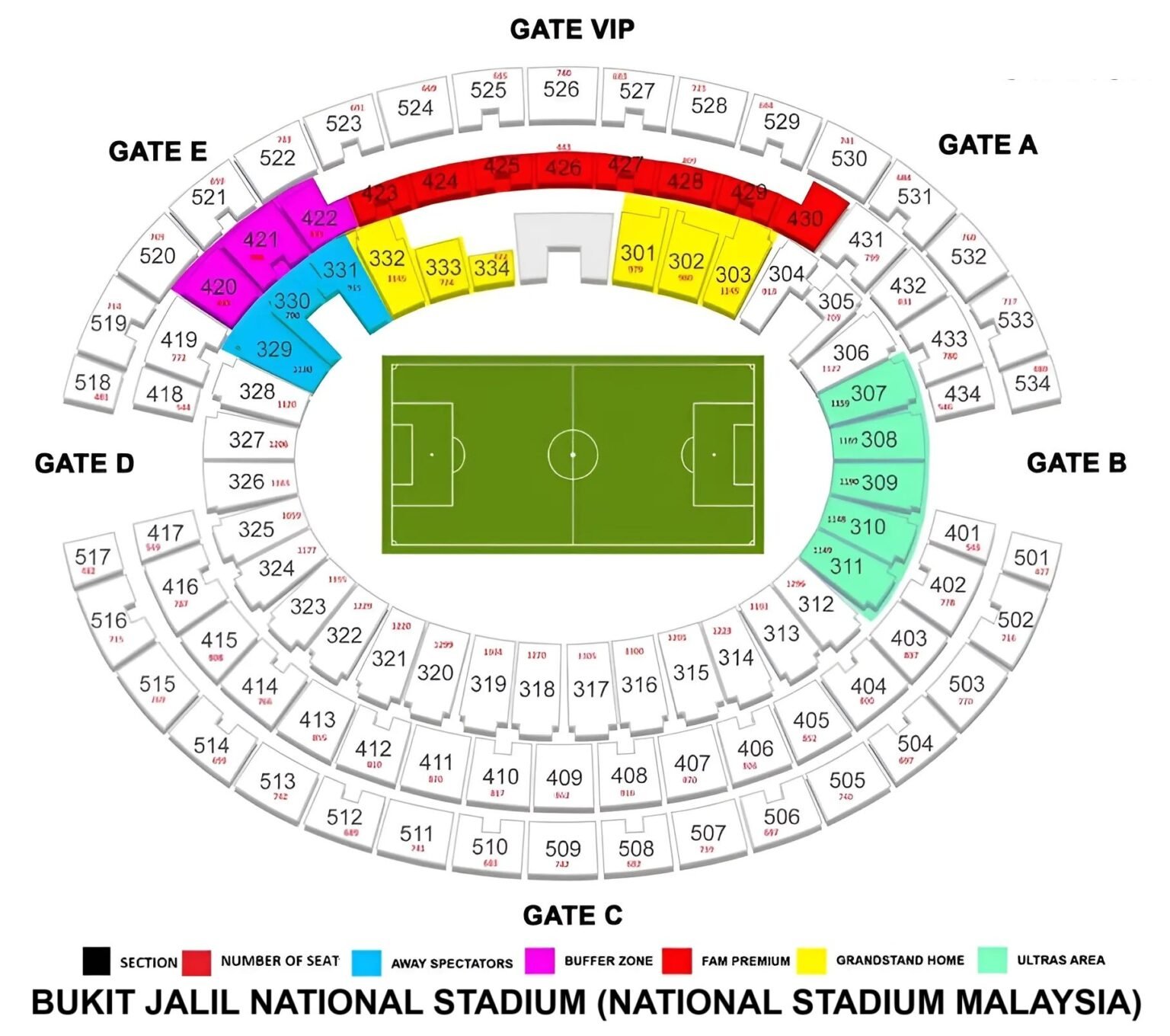 Bukit Jalil National Stadium Seating Chart with Rows and Seat Numbers 2025
