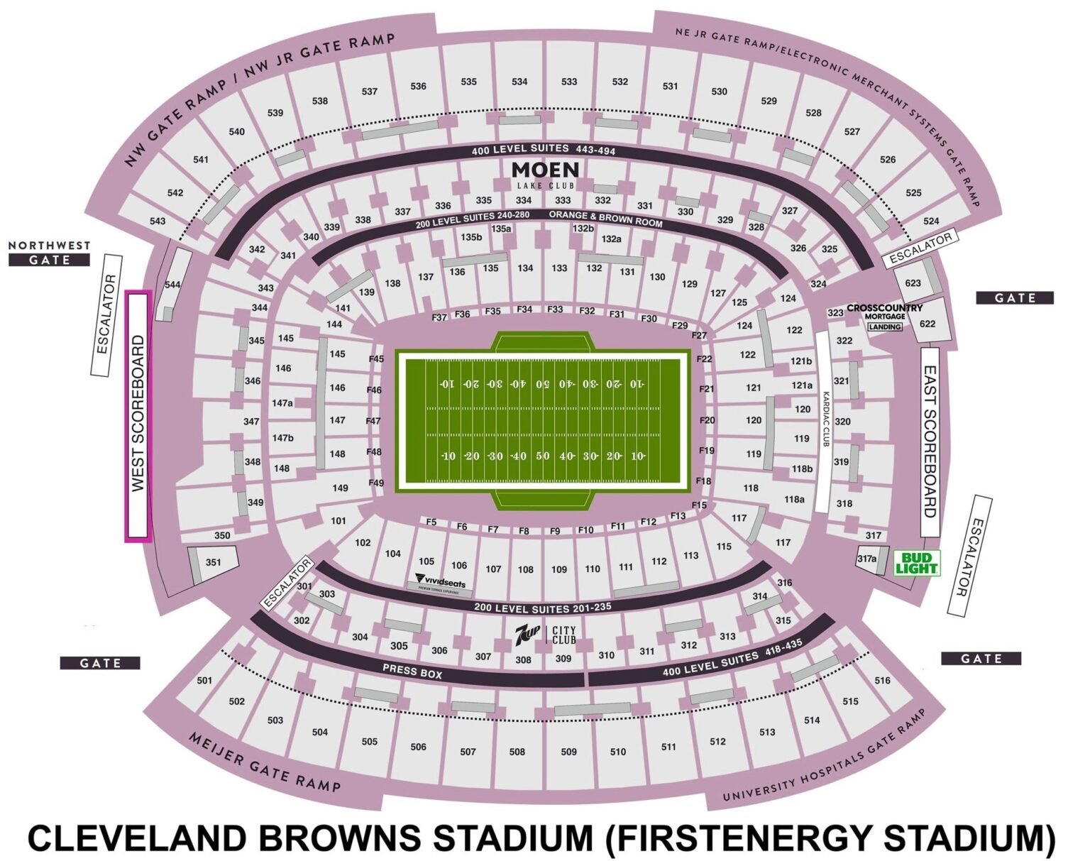Cleveland Browns Stadium Seating Chart with Seat Numbers and Rows