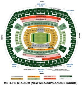 MetLife Stadium Seating Chart with Seat Numbers and Rows