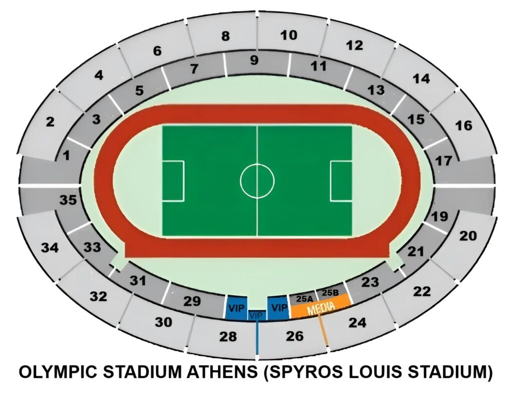 Olympic Stadium Athens Seating Chart with Rows and Seat Numbers 2025
