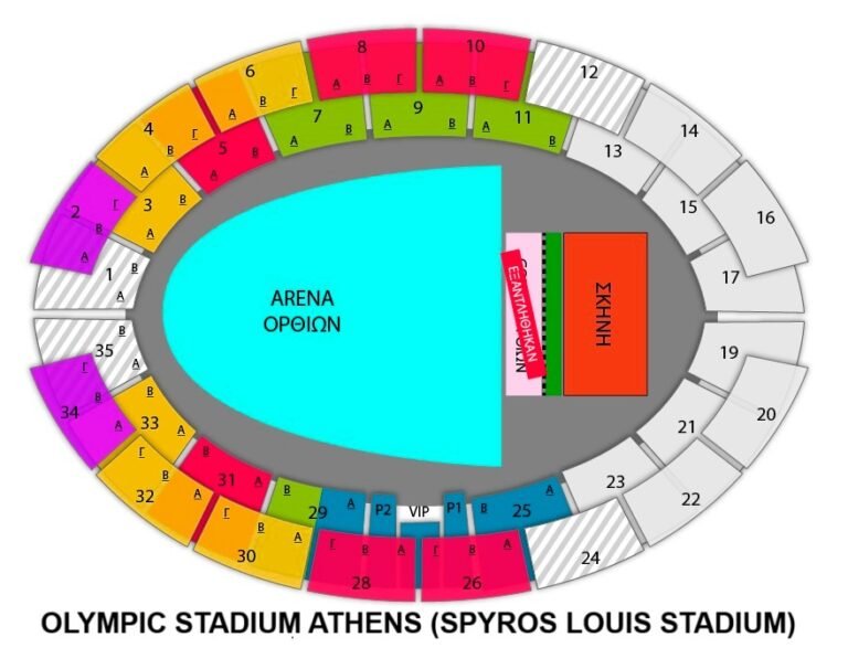 Olympic Stadium Athens Seating Chart with Rows and Seat Numbers 2025