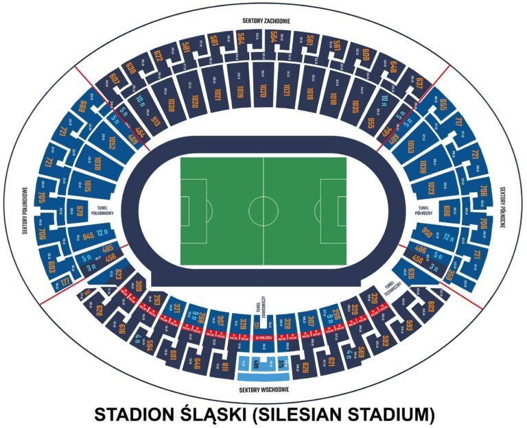 Stadion Śląski Seating Chart with Rows and Seat Numbers 2025