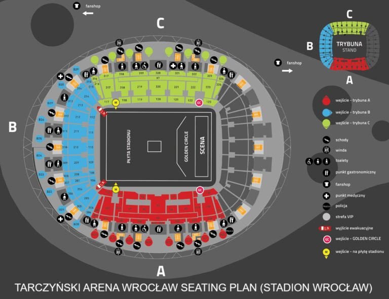 Tarczyński Arena Wrocław Seating Chart with Rows and Seat Numbers 2025