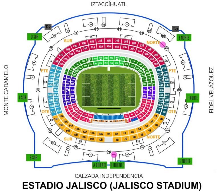 Estadio Jalisco Seating Chart with Rows and Seat Numbers 2025