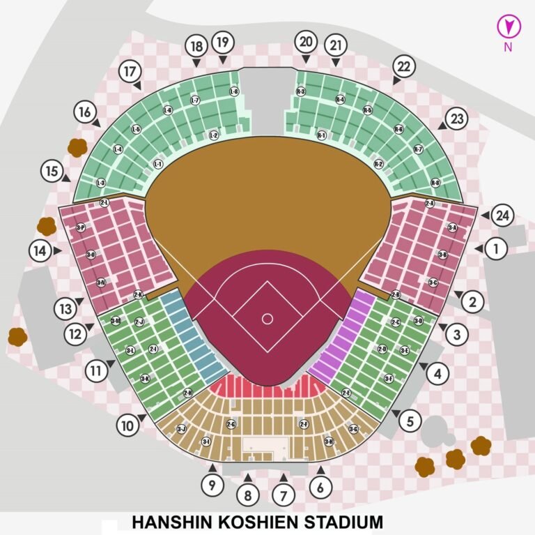 Hanshin Koshien Stadium Seating Maps with Rows and Seat Numbers 2025