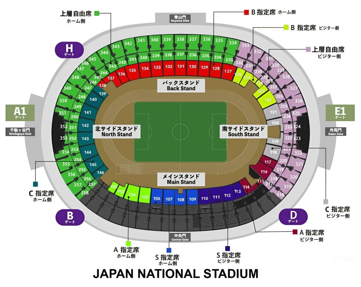 Japan National Stadium Seating Chart with Rows and Seat Numbers 2025