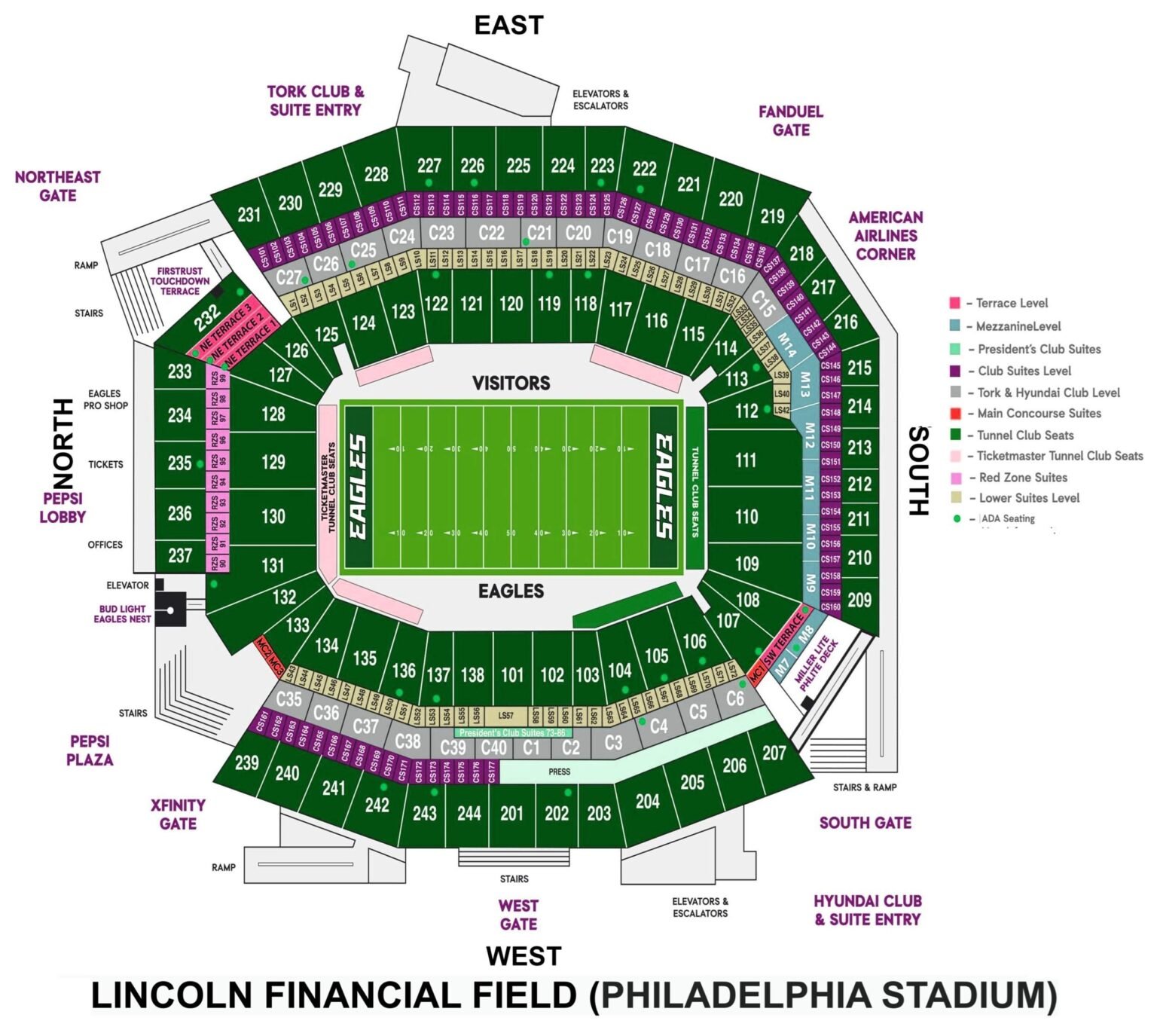 Lincoln Financial Field Seating Chart with Seat Numbers - Best Seats ...
