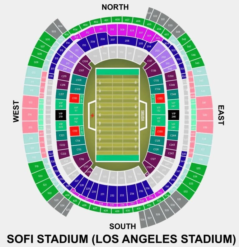SoFi Stadium Seating Chart with Seat Numbers and Rows