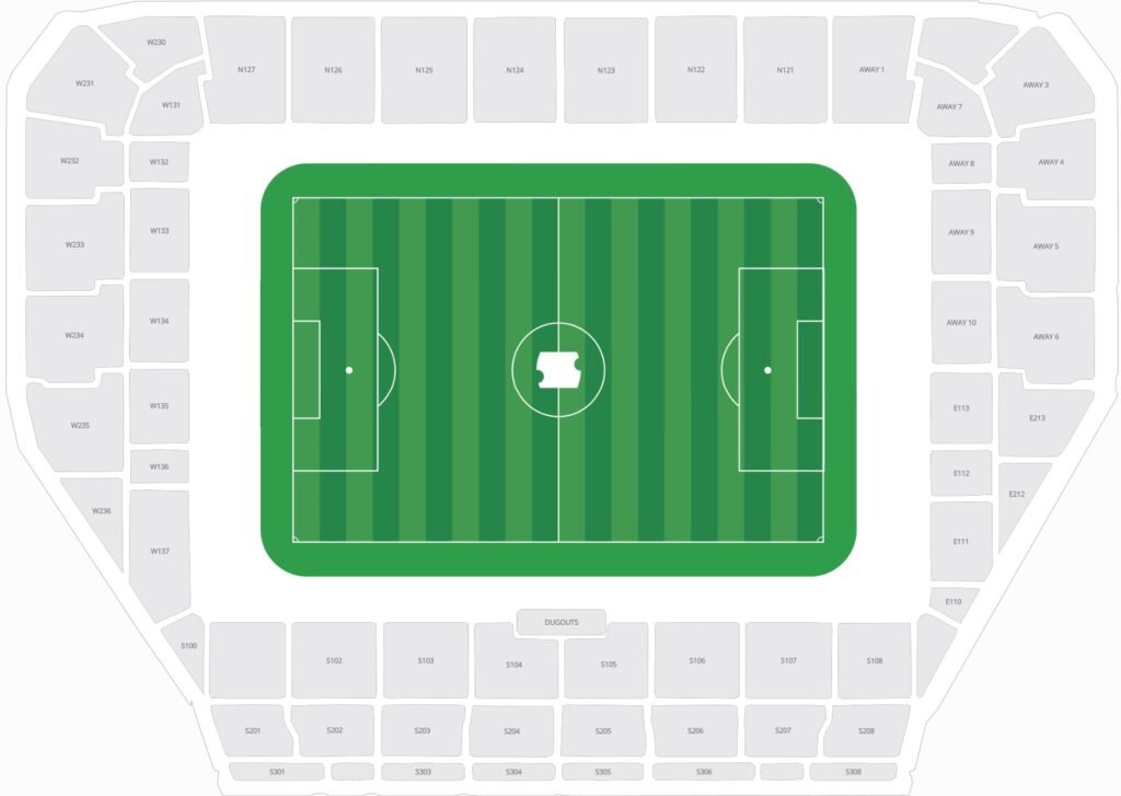 Brentford Community Stadium Seating Plan with Seat Numbers and Rows