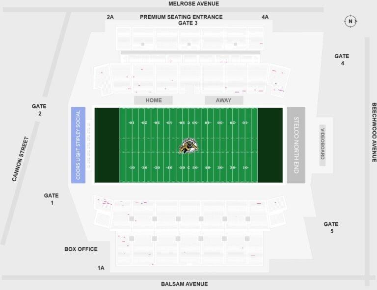 Hamilton Stadium Seating Chart with Seat Numbers and Rows